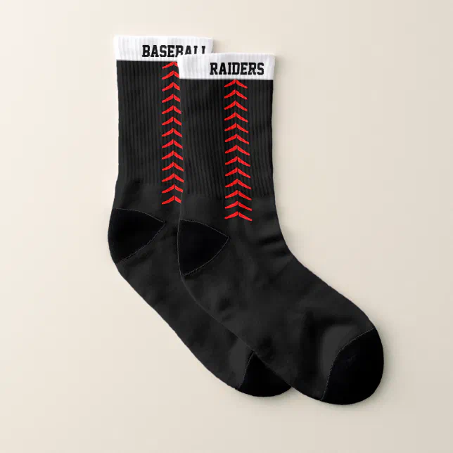 Baseball Seams Custom Team Name or Text Black Socks | Zazzle