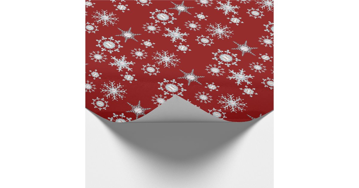 Baseball snowflakes wrapping paper | Zazzle