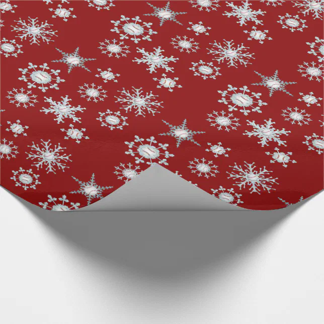 Baseball snowflakes wrapping paper | Zazzle