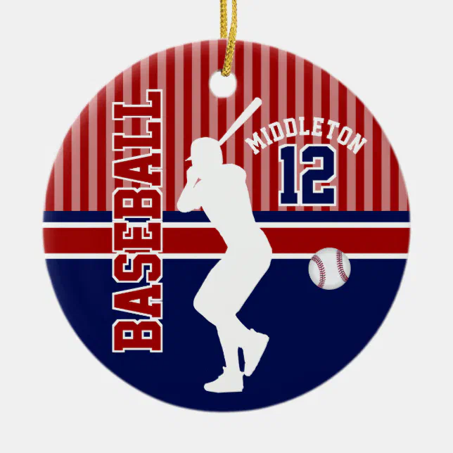 Baseball Sport - Dark Red, Blue and White Ceramic Ornament | Zazzle