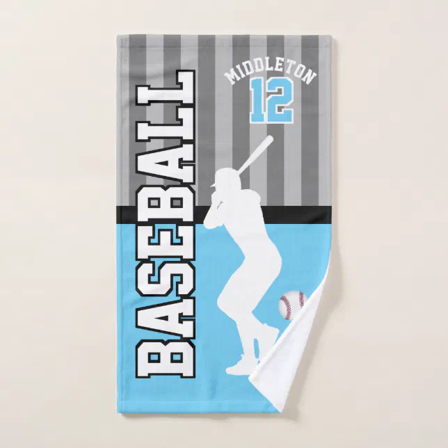 Baseball Sport in Baby Blue and Gray Hand Towel | Zazzle