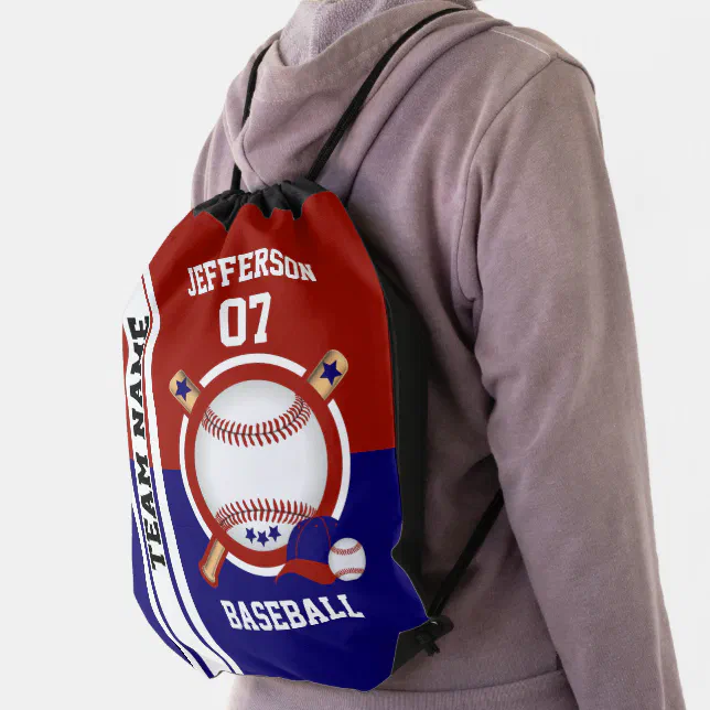 Baseball Sport in Dark Blue and Red Drawstring Bag | Zazzle
