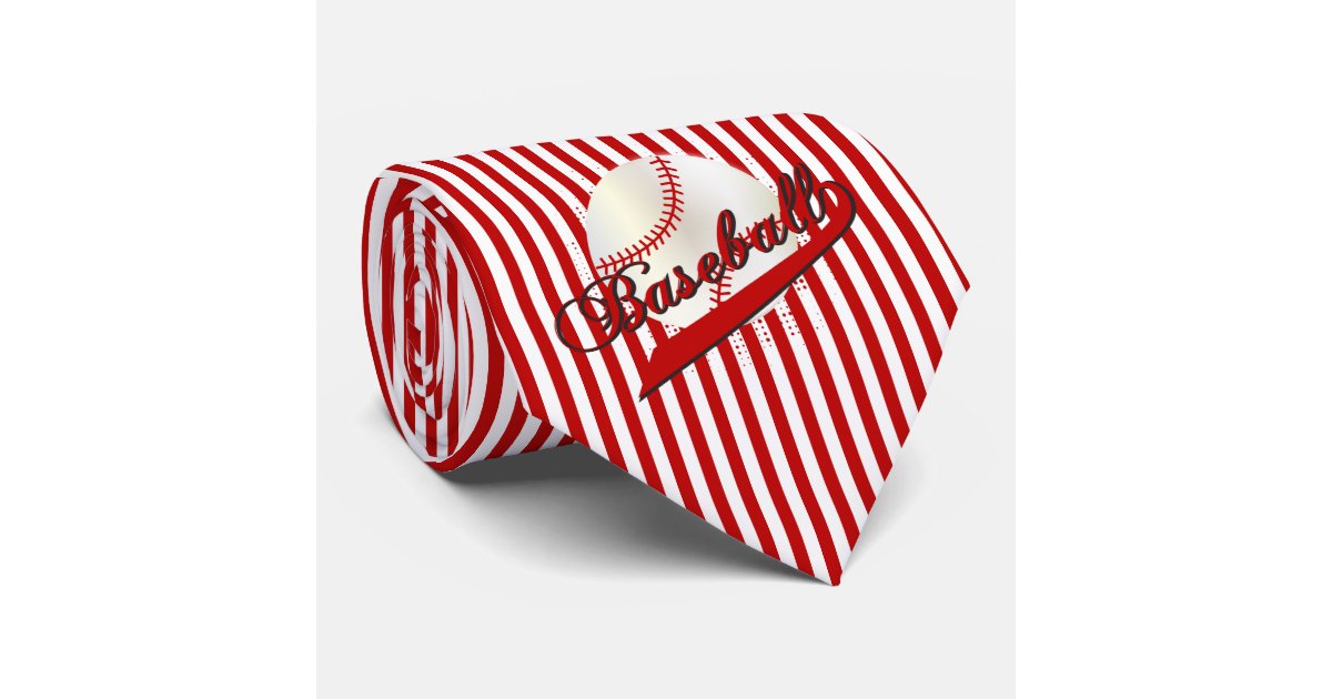 Baseball Sport in Dark Red and White Stripes Neck Tie | Zazzle
