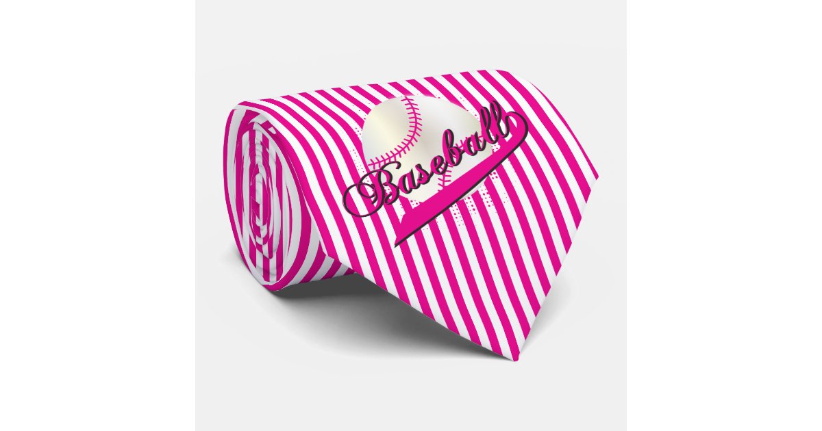Baseball Sport in Hot Pink and White Stripes Neck Tie | Zazzle