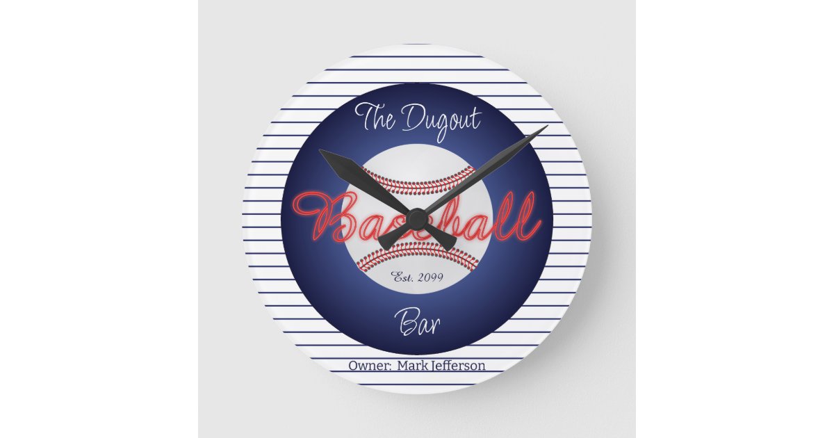 Baseball Sports Bar Sign Wall Clock | Zazzle