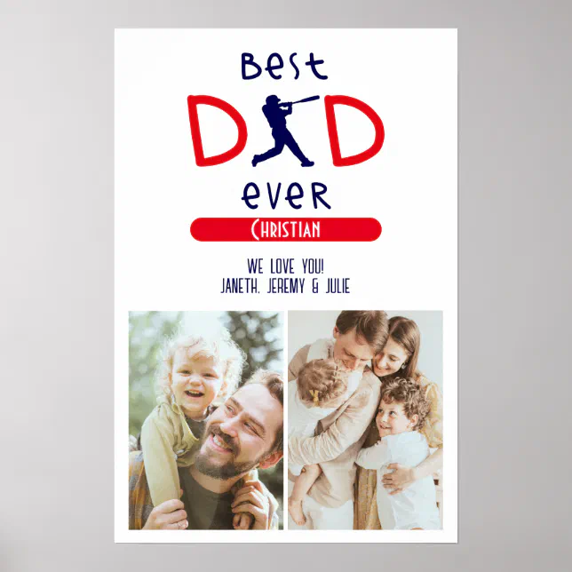 Baseball Sports Best Dad Ever Photo Fathers Day Poster | Zazzle