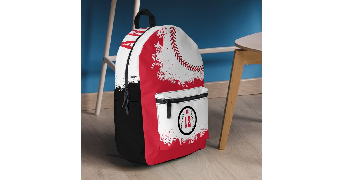 Baseball Sports Team Player Jersey Number Red Printed Backpack | Zazzle