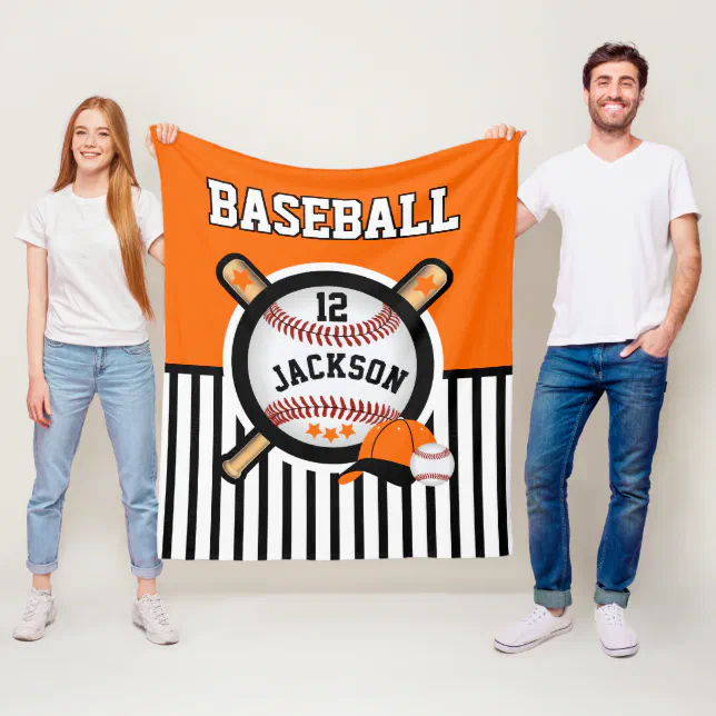 Baseball ⚾ Star - Orange and Black Fleece Blanket | Zazzle