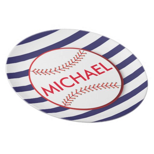 Baseball Stripes - Personalized Melamine Plate | Zazzle