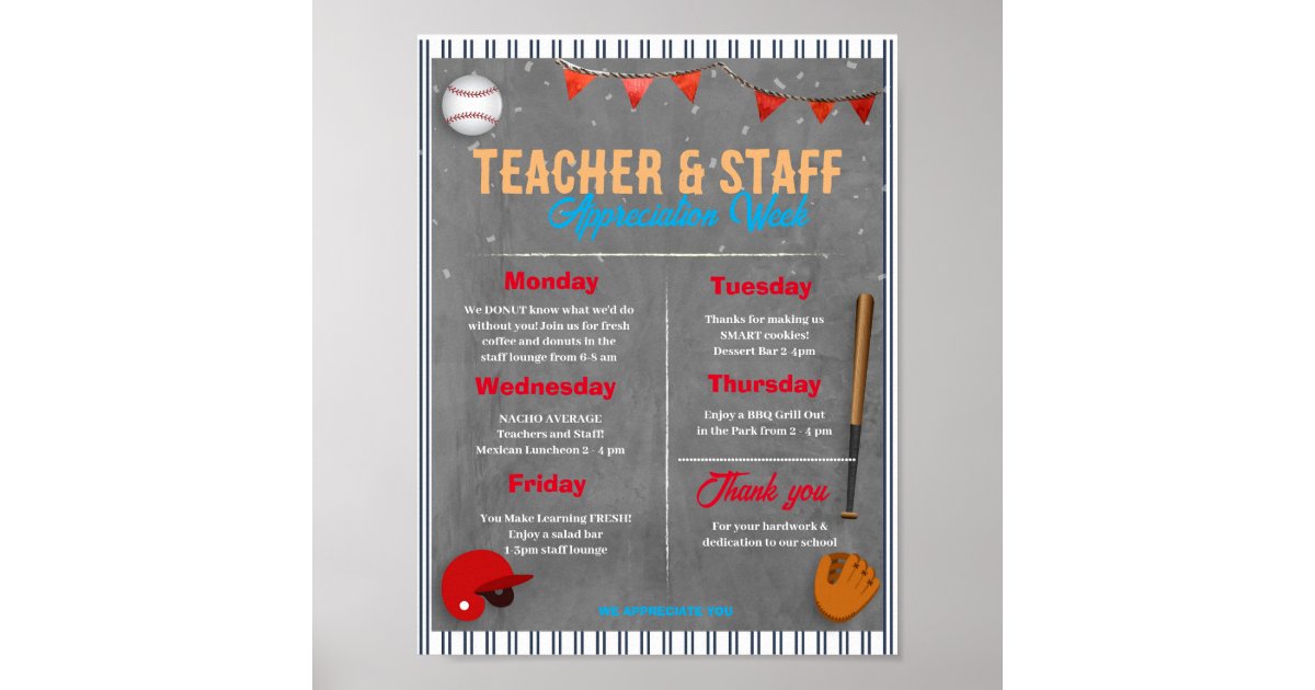 Baseball Teacher Staff Appreciation template Poster | Zazzle