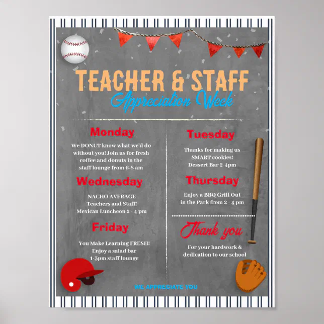 Baseball Teacher Staff Appreciation template Poster | Zazzle