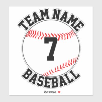 Baseball Team Name and Player Number Customizable Sticker | Zazzle