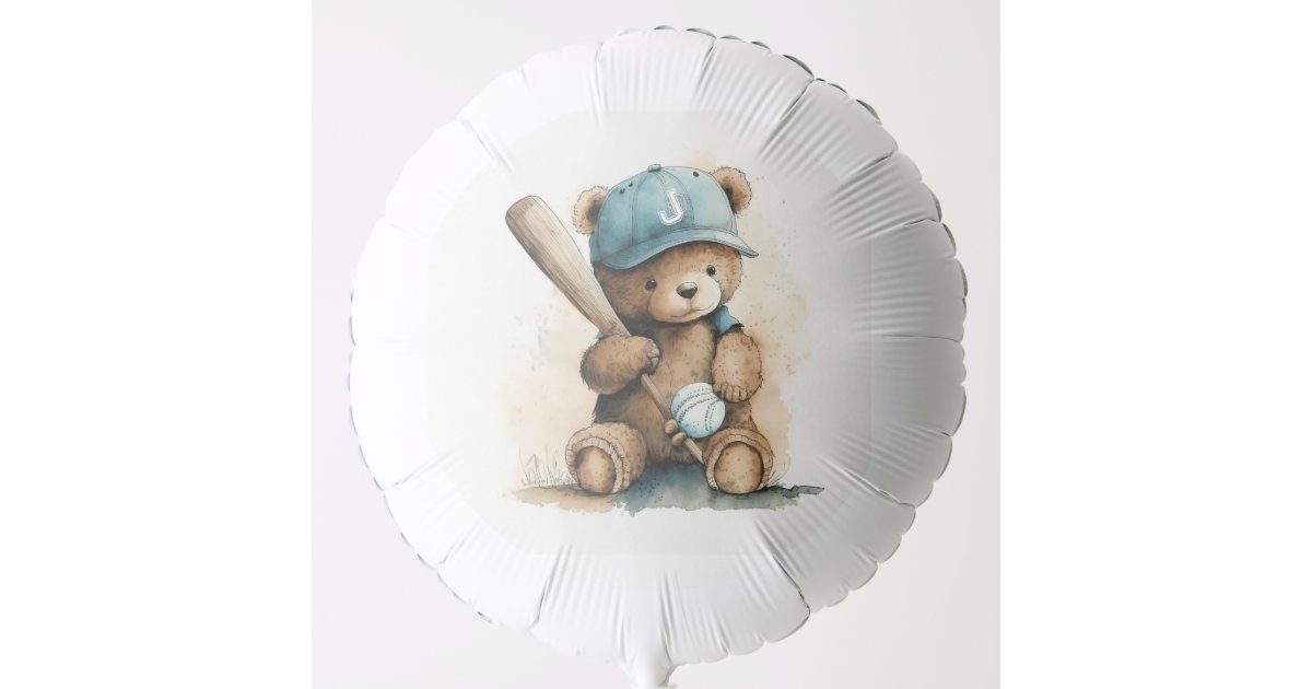 Baseball Teddy Bear Monogram Hat Bat Ball Baby Boy Balloon | Zazzle