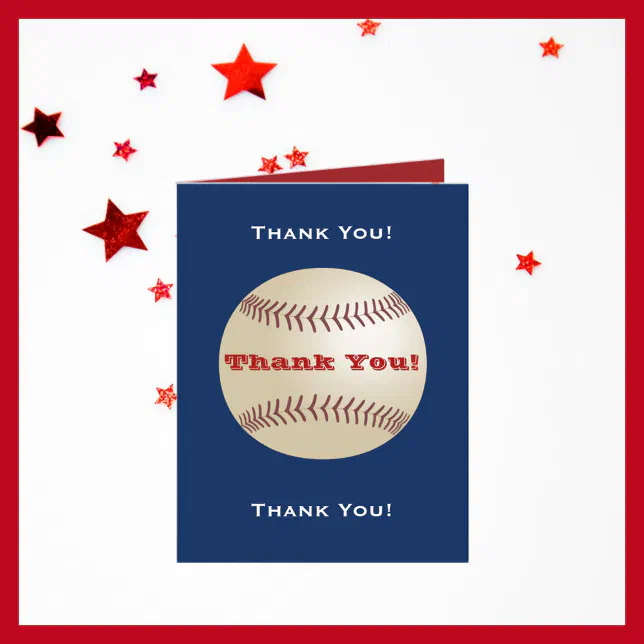 Baseball "Thank You" Blue, Red Note Thank You Card | Zazzle
