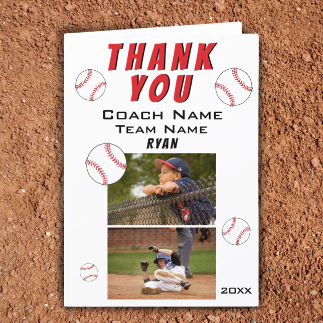 Baseball Thank you Coach 2 Photo Card | Zazzle