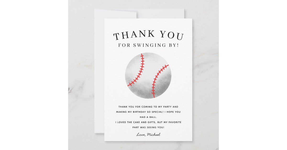 Baseball Theme Birthday Party Kids Thank You Card | Zazzle