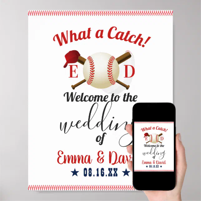 Baseball Theme Sports Wedding Welcome Poster | Zazzle