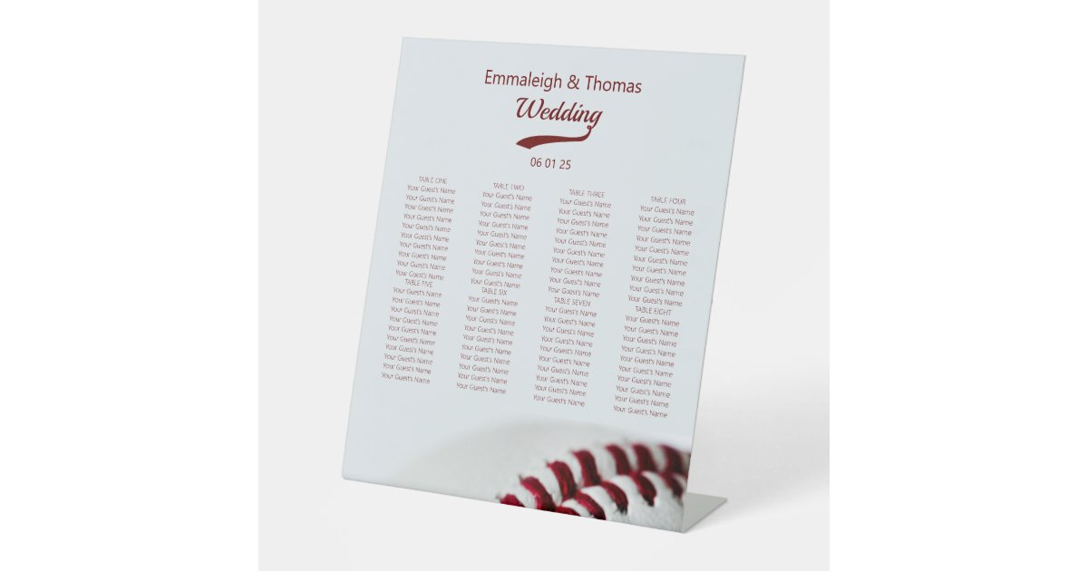 Baseball Theme Wedding Seating Chart Pedestal Sign | Zazzle