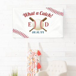 Baseball Theme What a Catch Sports Wedding Welcome Banner | Zazzle