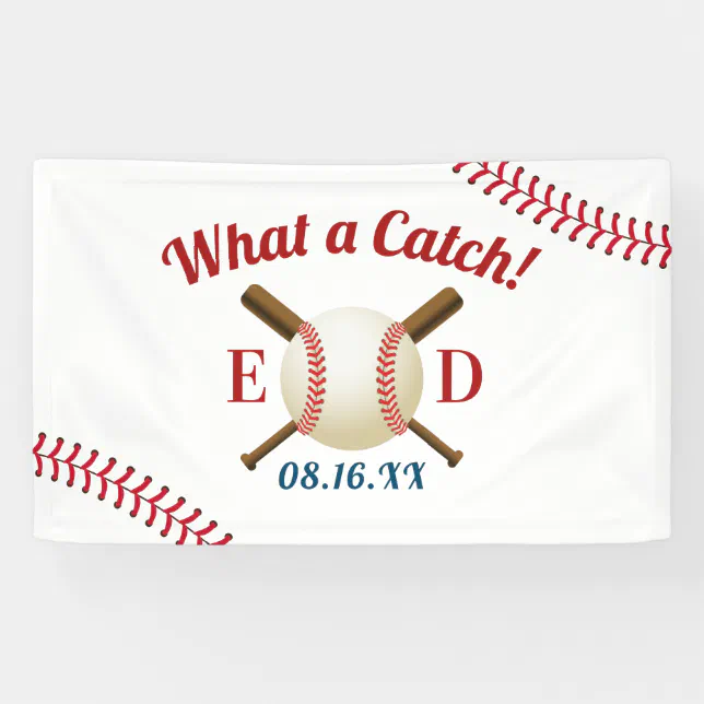 Baseball Theme What a Catch Sports Wedding Welcome Banner | Zazzle