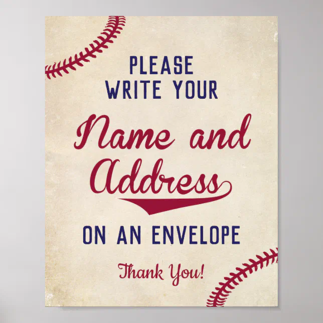 Baseball Theme Write Your Name Address on Envelope Poster | Zazzle