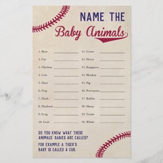 Baseball Themed Baby Shower Baby Animal Name Game Flyer | Zazzle.com