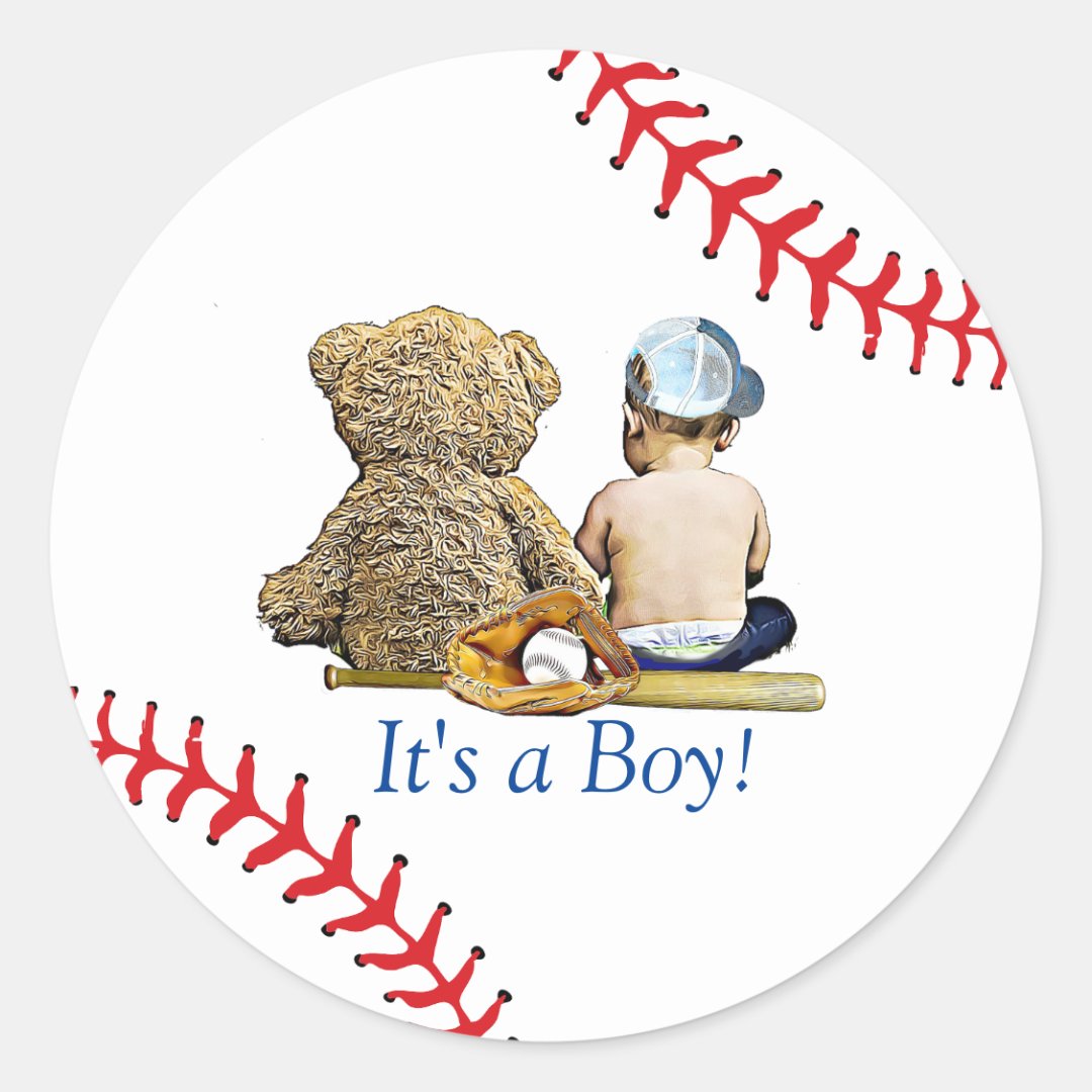 Baseball Themed Baby Shower Classic Round Sticker | Zazzle
