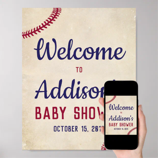 Baseball Themed Baby Shower Welcome Sign Poster | Zazzle