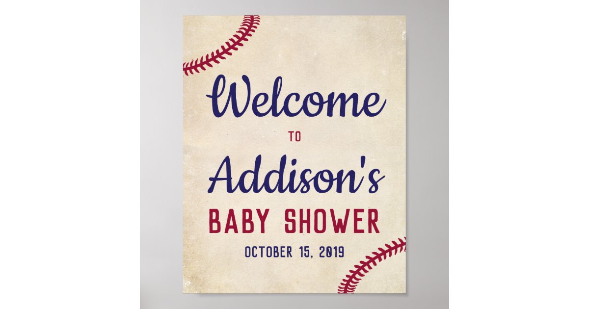 Baseball Themed Baby Shower Welcome Sign Poster | Zazzle