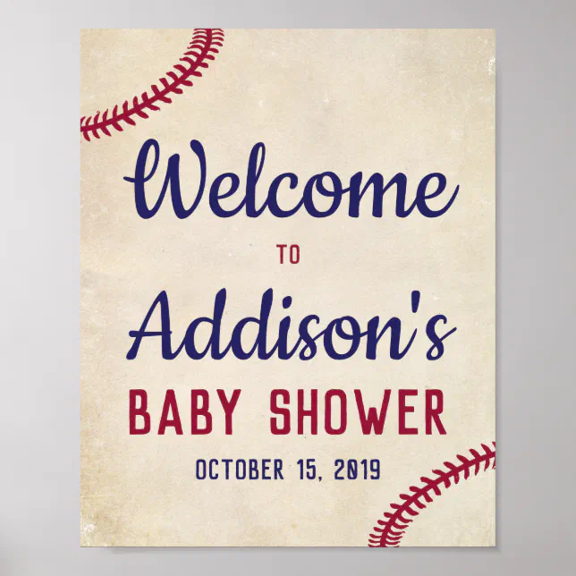 Baseball Themed Baby Shower Welcome Sign Poster | Zazzle