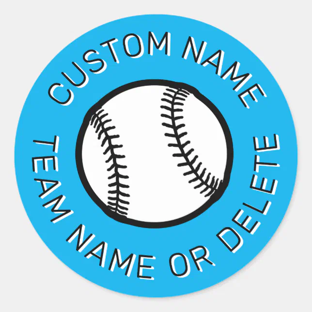 Baseball Themed Custom Color Name & Team Text Classic Round Sticker ...
