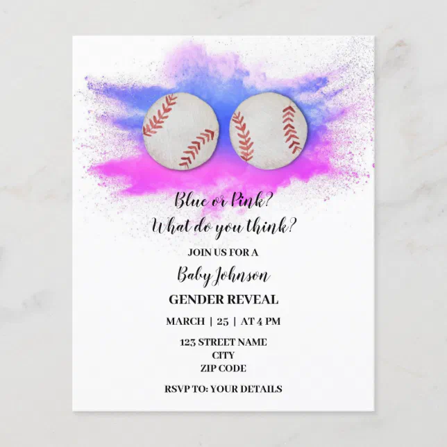 Baseball themed gender reveal invitation | Zazzle