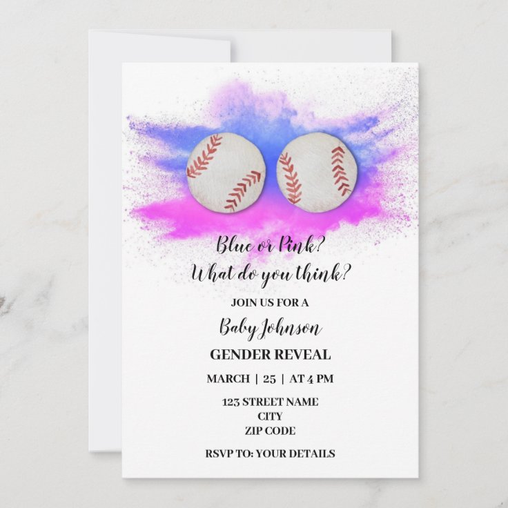 Baseball themed gender reveal party invitation | Zazzle