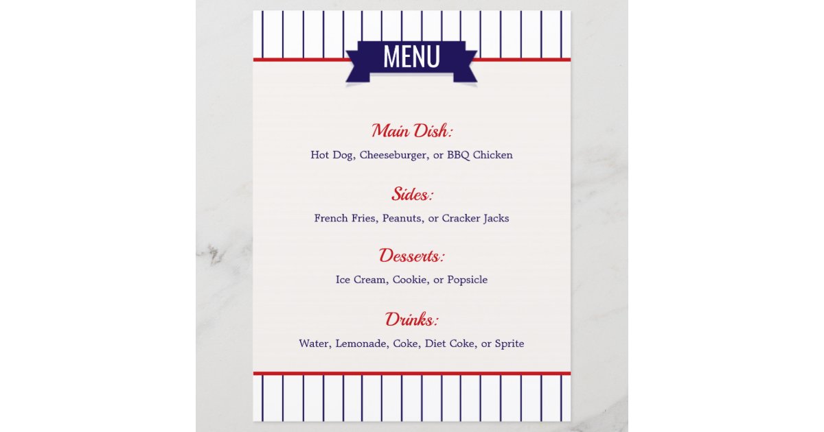 Baseball Themed Party Menu | Zazzle