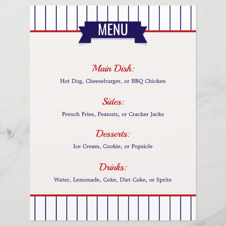 Baseball Themed Party Menu | Zazzle