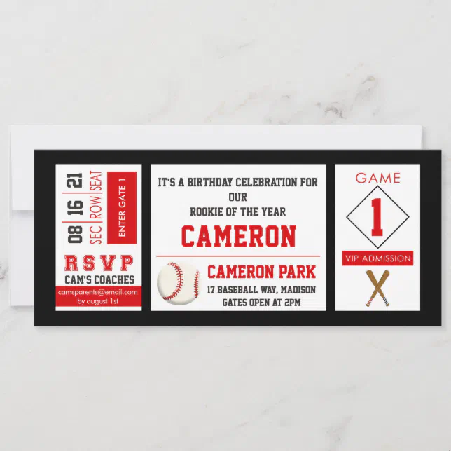 Baseball Ticket Birthday Party Invitation Red | Zazzle