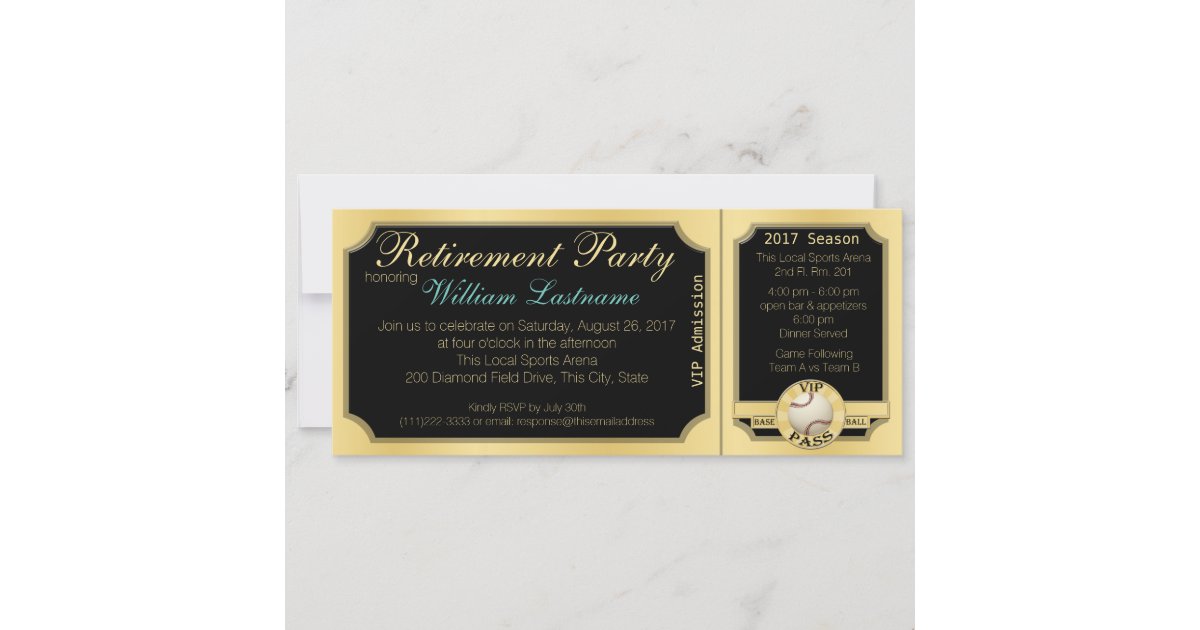 Baseball Ticket Retirement Party Invitation | Zazzle
