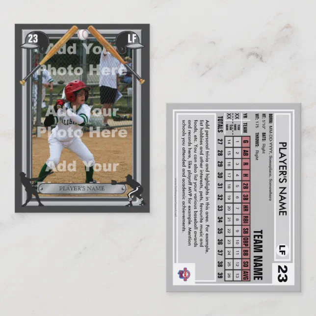 Baseball Trading Card Dark Grey Frt - Custom Stats | Zazzle