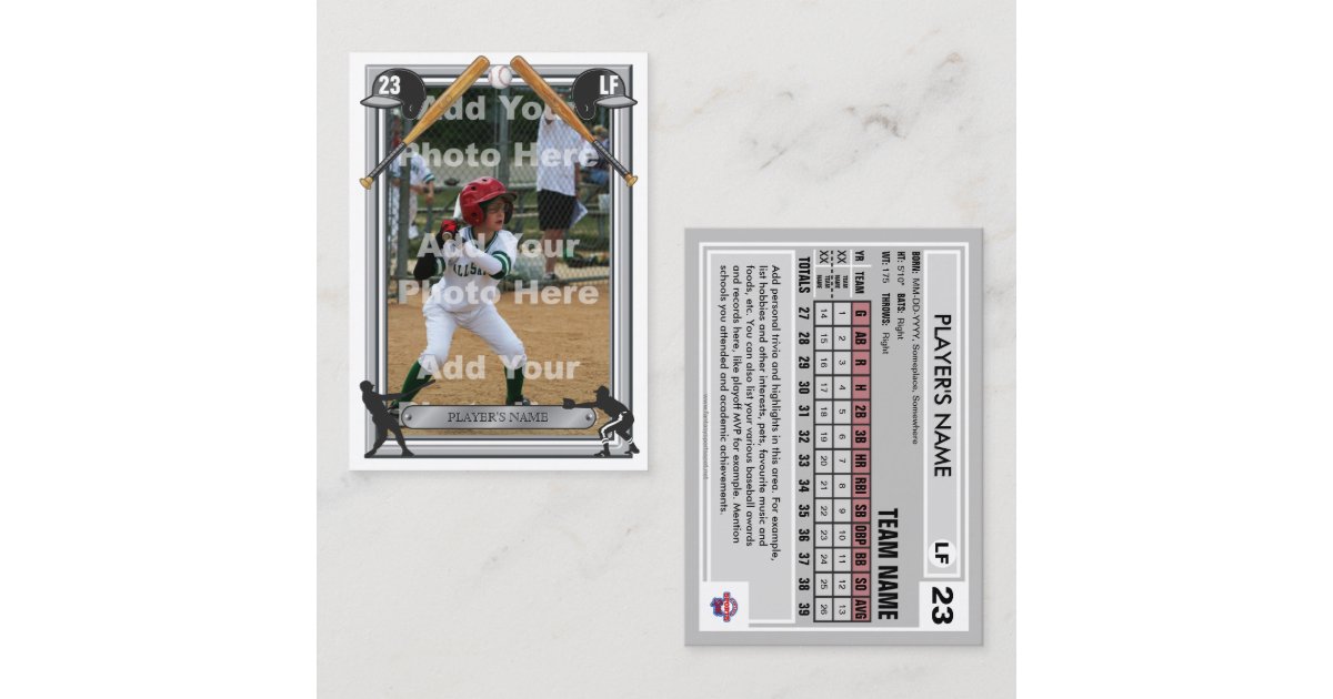 Baseball Trading Card Grey Back - Custom Stats | Zazzle