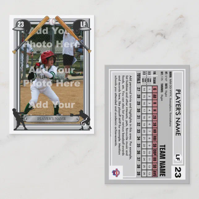 Baseball Trading Card Grey Back - Custom Stats | Zazzle