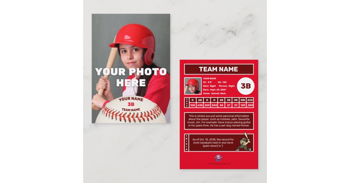 Baseball Trading Card Red Back - Custom Stats | Zazzle