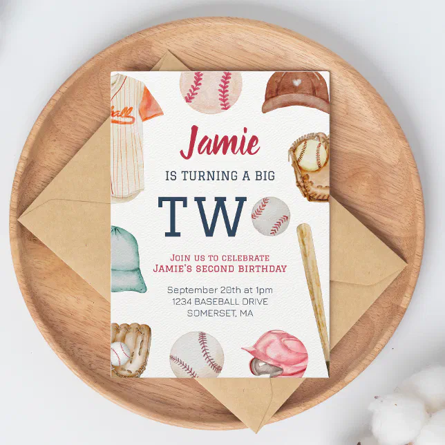 Baseball Turning Two Boy 2nd Birthday Invitation | Zazzle