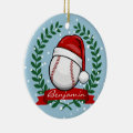 Baseball With A Christmas Style Santa Hat Ceramic Ornament | Zazzle