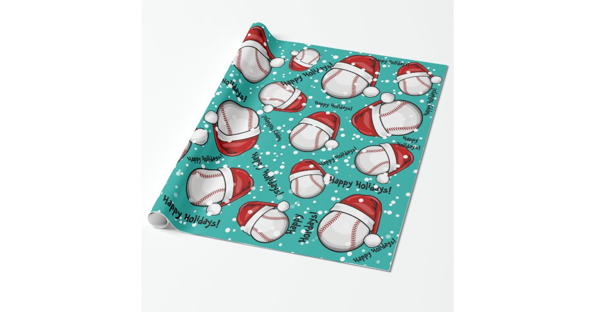 Baseball With A Christmas Style Santa Hat Wrapping Paper | Zazzle
