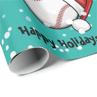 Baseball With A Christmas Style Santa Hat Wrapping Paper | Zazzle