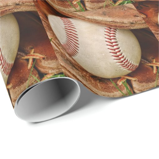 Baseball with an Old Mitt Wrapping Paper | Zazzle