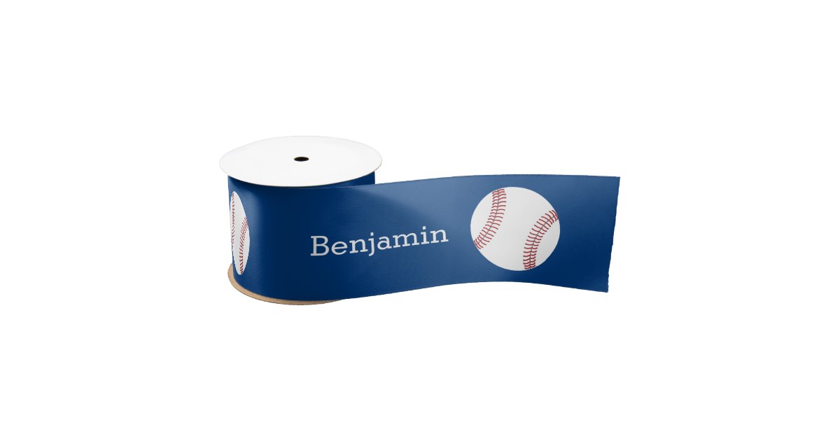 Baseball with Custom Name - Royal Blue Satin Ribbon | Zazzle
