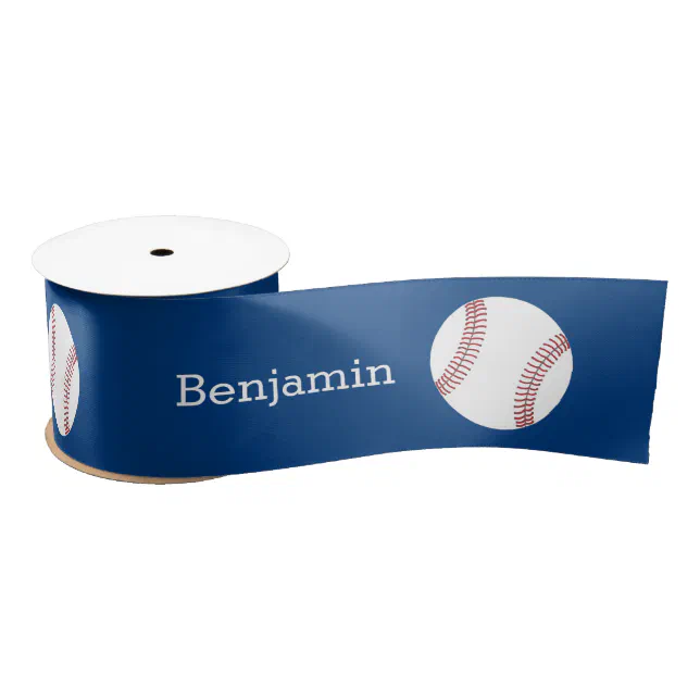 Baseball with Custom Name - Royal Blue Satin Ribbon | Zazzle