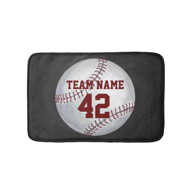 Baseball with Name and Number Bathroom Mat | Zazzle