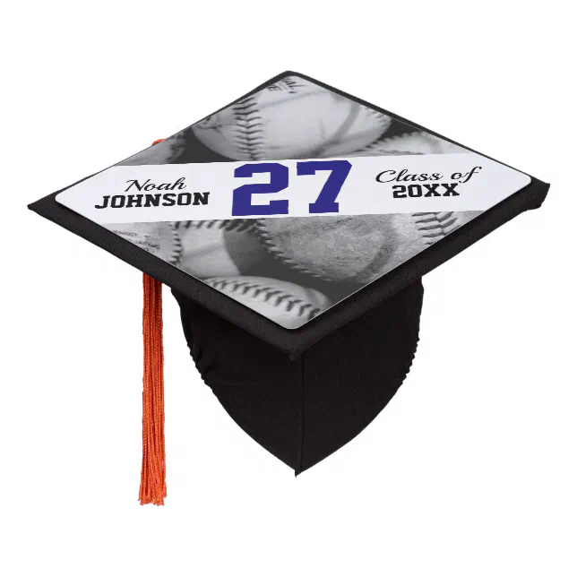 Baseballs in Black and White Custom Jersey Number Graduation Cap Topper ...